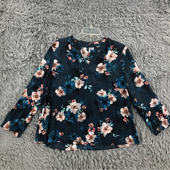 Elle | Tops | Elle Blouse Womens Large Blue Watercolor Flower 2 Pc Adj ...
